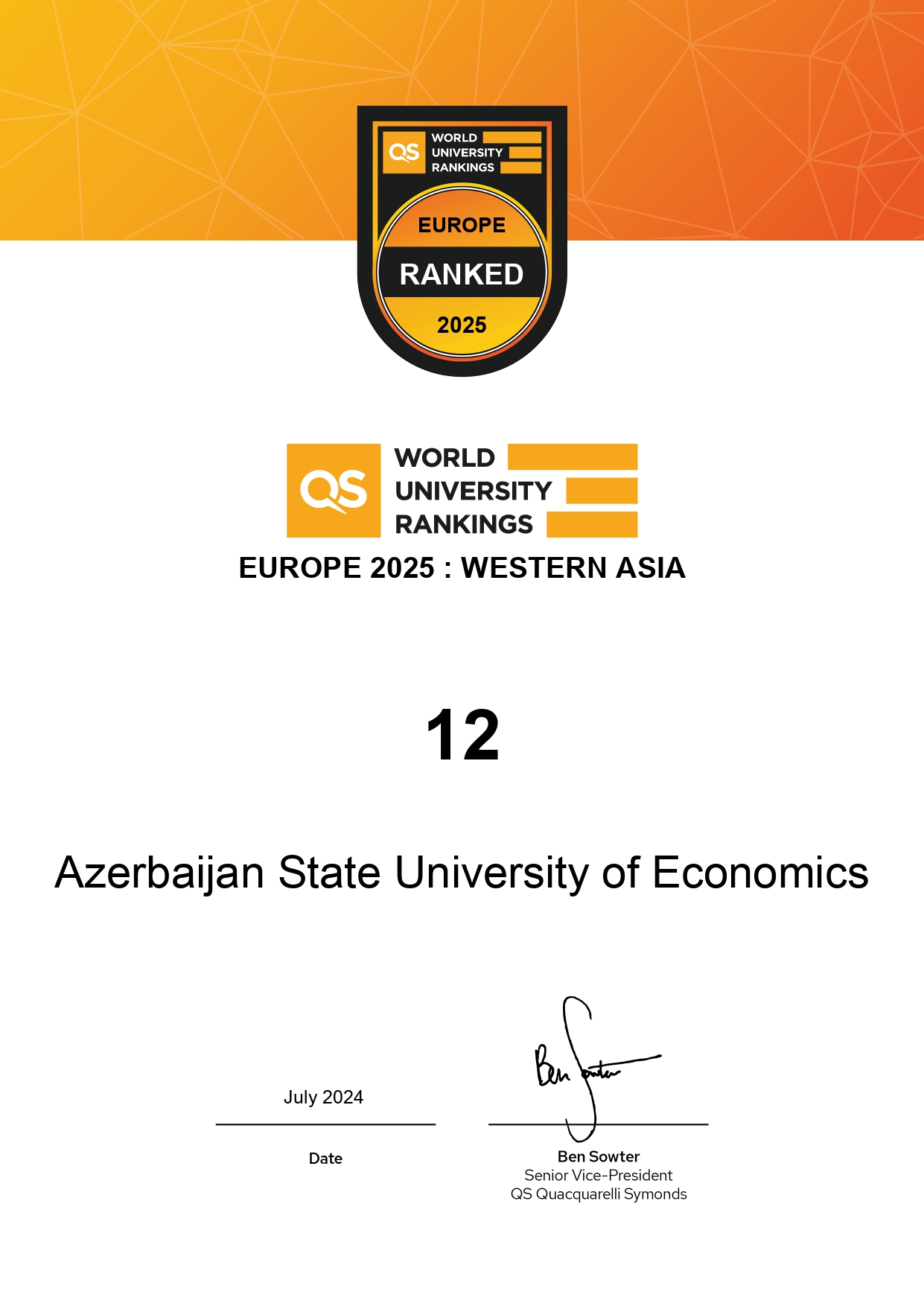 UNEC в рейтинге «QS Европа 2025» первый в странe - Trend.Az